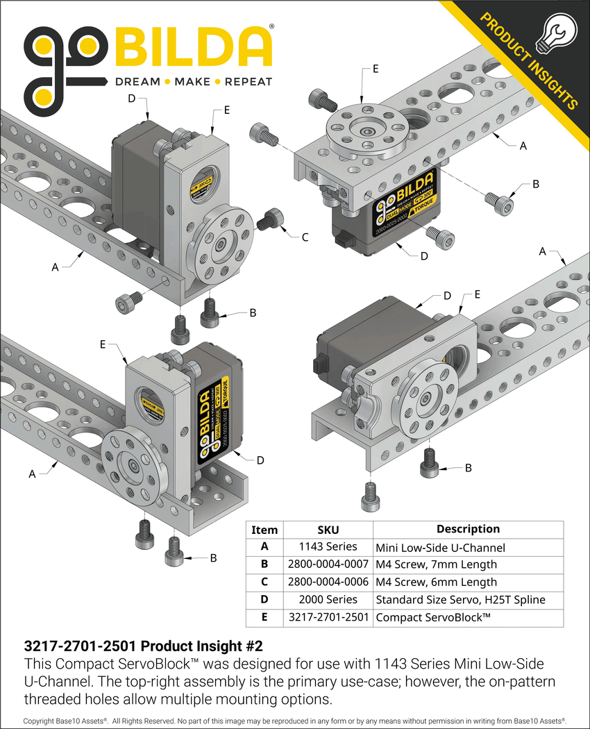 Compact Servoblock® 27mm Width For Standard Size H25t Spline Servo
